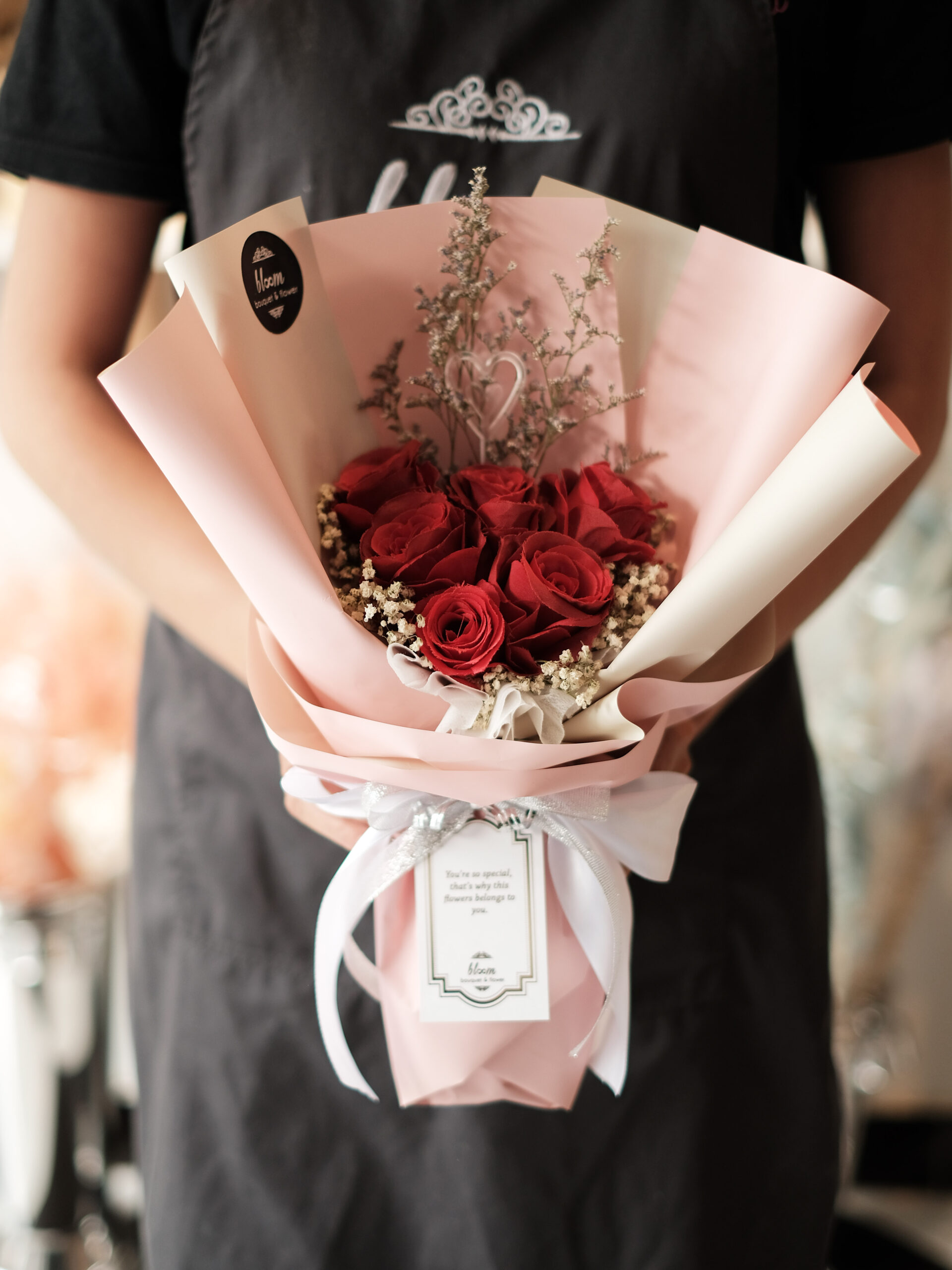 Artificial 6 Stems Red with Babybreath - Bloom Bouquet & Flower