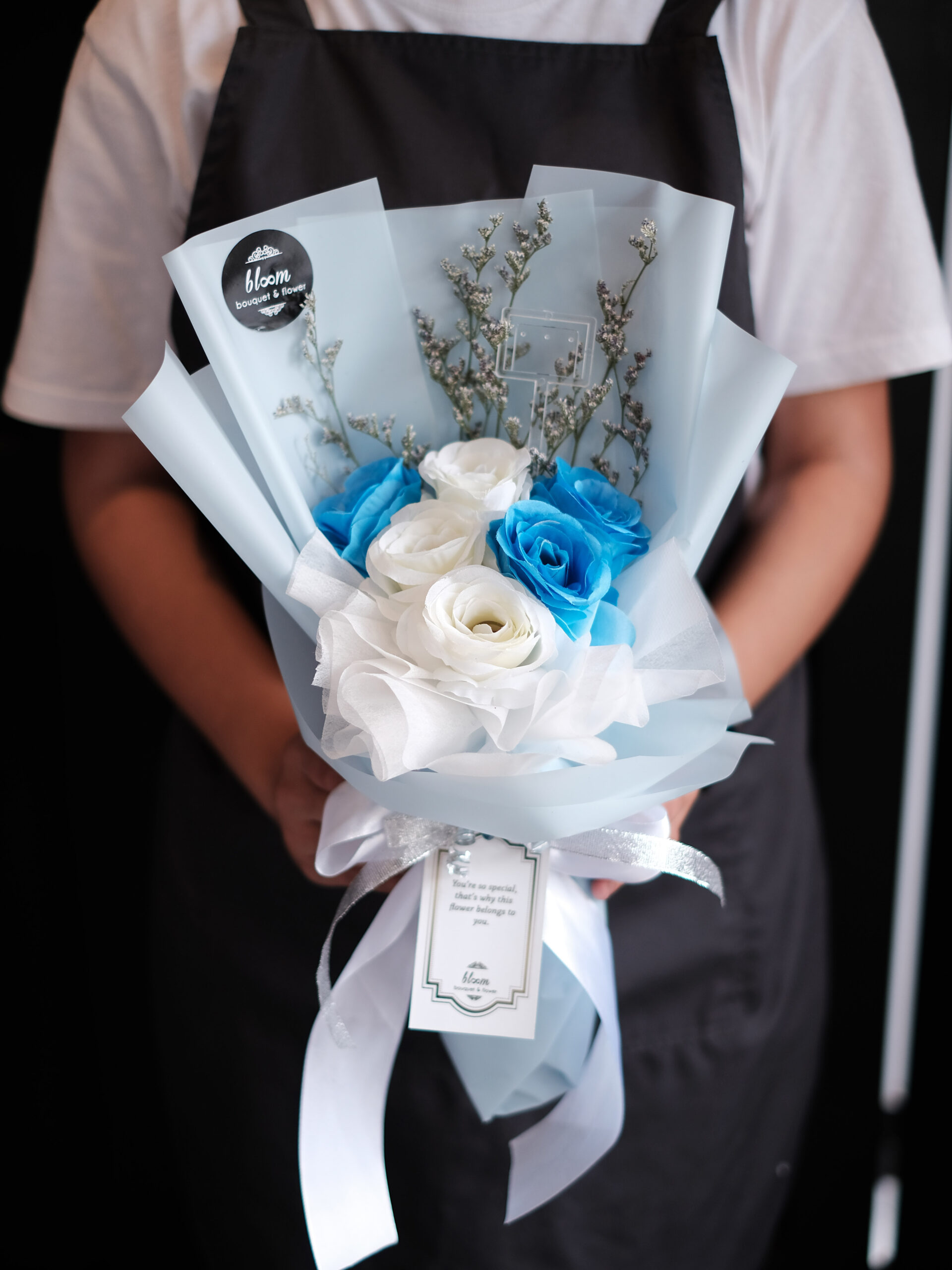 Artificial 6 Stems White Blue - Bloom Bouquet & Flower