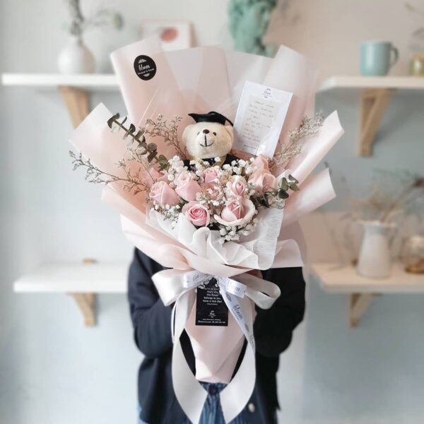 Graduation 10 Fresh Pink Roses - Bloom Bouquet & Flower